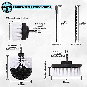 HIWARE 16 Pcs Drill Brush Car Detailing Kit - Car Polishing & Buffing Pads Kit - Soft Bristle Power Scrubber with Extend Attachment for Cleaning Car Interior, Boat, Carpet Upholstery, Bathroom