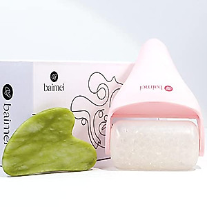 Ice Roller for Face and Gua Sha Facial Tools, BAIMEI Ice Face Roller Reduces Puffiness Migraine Pain Relief-Pink