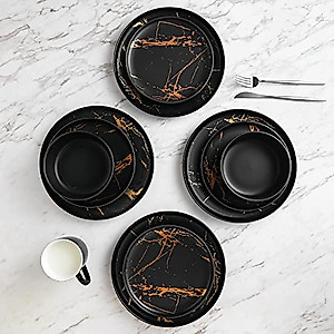 Stone Lain Modern Gold Splash Exquisite Fine China Dinnerware Set, 16 Piece - Service for 4, Black & Gold
