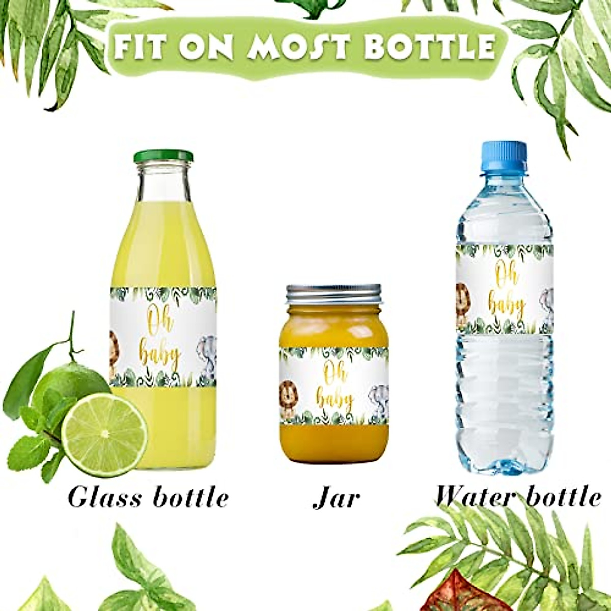 48 Pieces Water Bottle Labels Jungle Animals Themed Party Shower Water Bottle Stickers Wrappers Waterproof Baby Shower Labels for Baby Shower Party Decoration