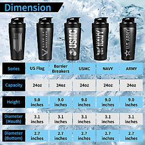 Military Gift Shop 24oz Insulated Air Force Shaker Bottle Engraved Logo–24oz Water Bottle–Cup for Protein Shakes Air Force Gifts | Disabled USMC Vet Owned SMALL Business