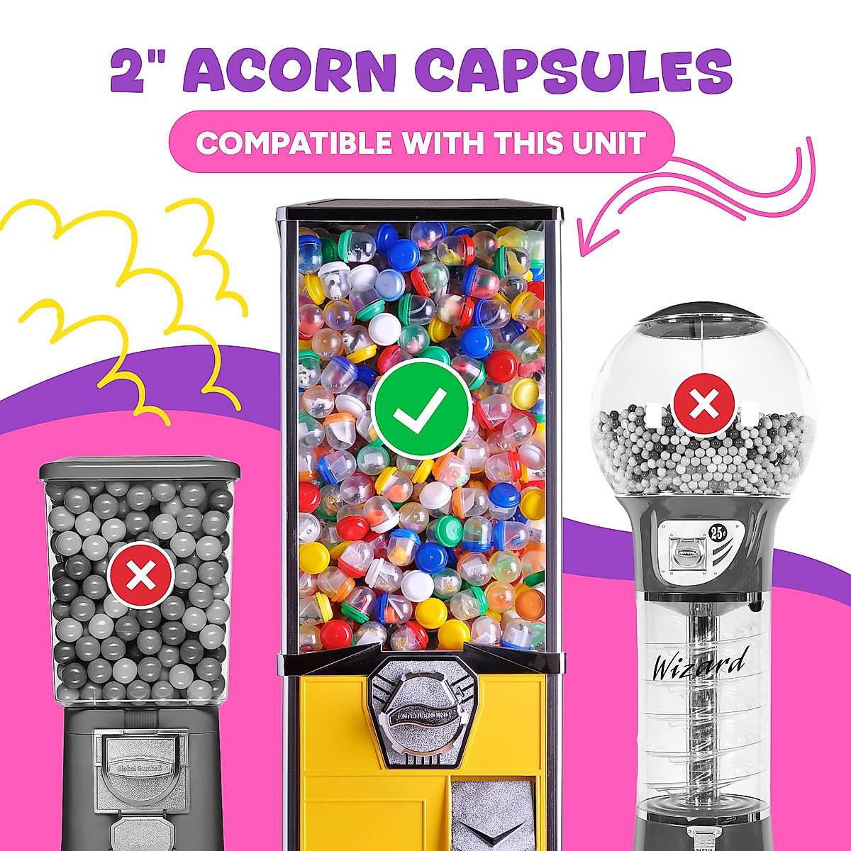 Capsule Vending Machine Translucent Acorn Capsules Empty 120 pcs 2 inch - Gumball Machine Capsules Bulk Party Favors Containers - Easter Basket Stuffers Gifts Pinata Stuffers DIY Craft Supplies