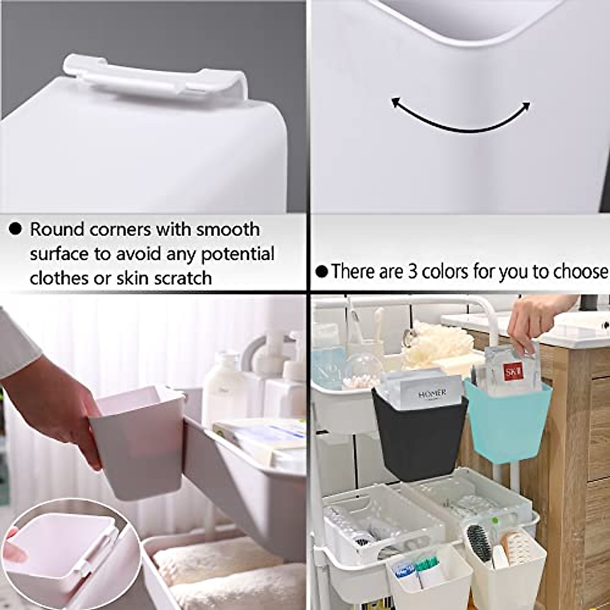 AYVANBER 6 Pack Hanging Cup Holder for Rolling cart Accessories Hooks Little Hanging Buckets Hanging Storage Bins Craft Supplies for Rolling Utility Cart Slim Storage Cart (Teal)