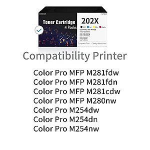 202X Toner Cartridges 4 Packs: Compatible for HP 202X CF500X 202A CF500A CF501X CF502X CF503X Color Pro MFP M281cdw M281fdn M254dw M254dn M254nw M281 M254 Printer Cartridge(Black,Cyan,Magenta,Yellow)