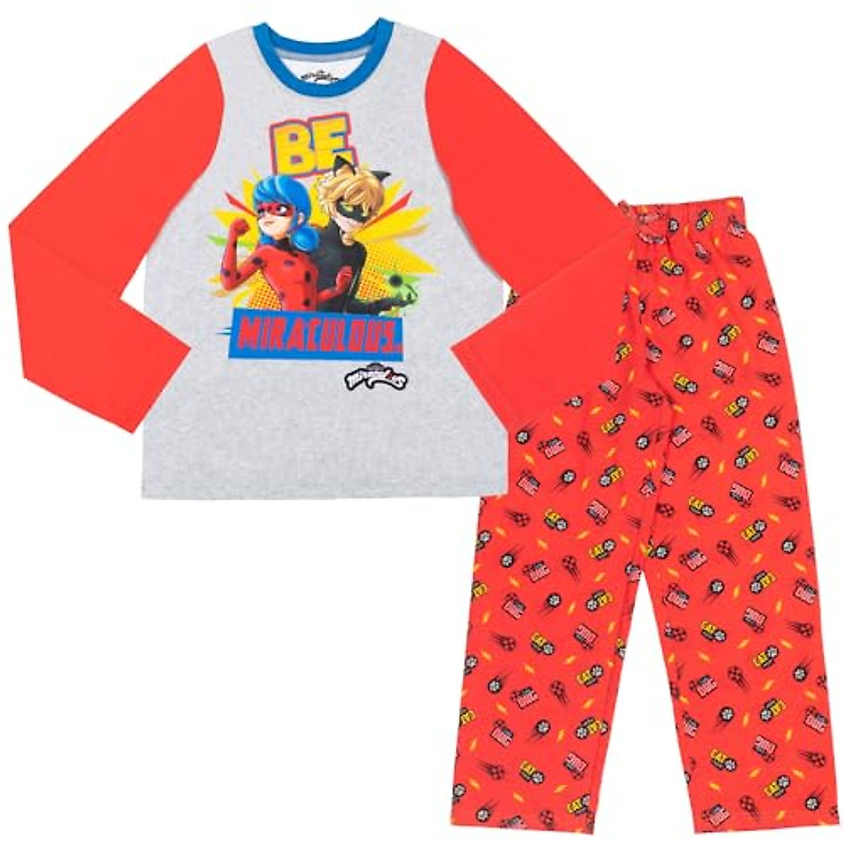Miraculous Ladybug Cat Noir Little Girls Long Sleeve Pajama Pant Set Red/Gray 6X