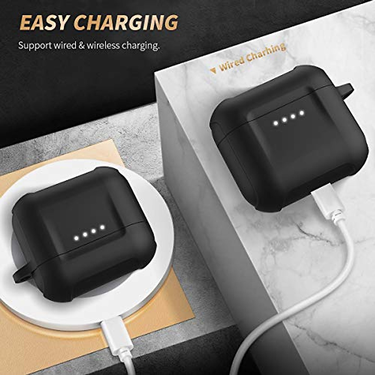 Alquar Case Cover for Skullcandy Indy EVO, Anti-Lost/Shockproof/Waterproof/LED Visible, Skullcandy Indy Evo True Wireless in-Ear Earbud Silicone Case Cover with Keychain -Black