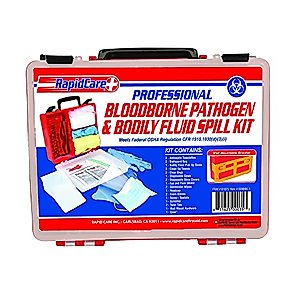 Rapid Care First Aid 839BBK-1 Premium Bloodborne Pathogen & Bodily Fluid Spill Kit, OSHA Compliant, Wall Mountable, 10" x 8" x 3 1/2"