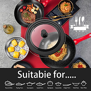 Universal Lid for Pots, Pans and Skillets - Tempered Glass with Heat Resistant Silicone Rim and Heat Resistant Handle Fits 10", 11" and 12" Diameter Cookware, Black