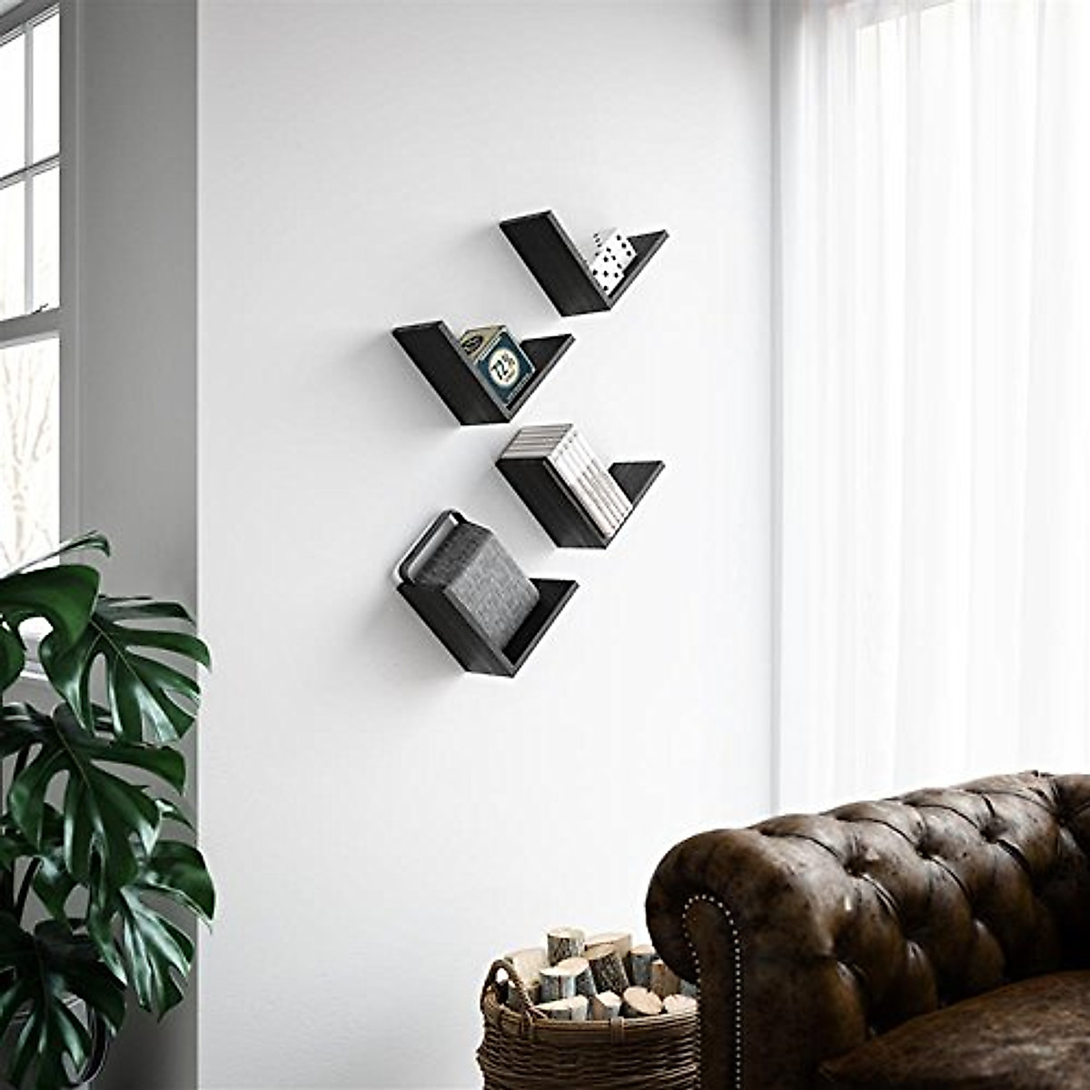 Mobili Fiver, A Set of 4 Giuditta V-Shaped Shelves, Oak, Laminate-Finished, Made in Italy