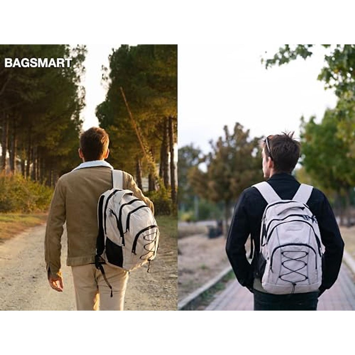 BAGSMART Travel Laptop Backpack, 15.6 inch Anti Theft Laptop Backpack With USB Charger Hole, Water Resistant College bookbag for Women Men, Casual Daily Backpack for travel, Beige