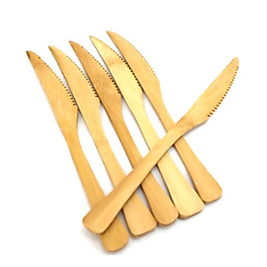 JapanBargain 4107x6, Bamboo Dinner Knife Butter Spreader Kids Knife for Eating Appetizer Furit Dessert Snack Reusable Dishwasher Safe, Set of 6, 9-inches