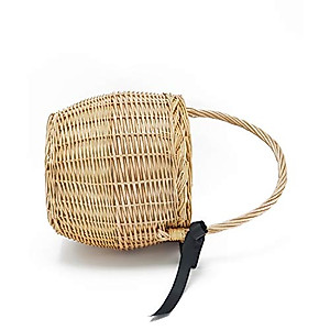 Miuco Womens Wicker Basket Bag Handmade Straw Rattan Bamboo Bag With Lid Handbag Medium