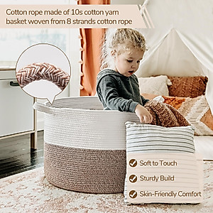 INDRESSME XXXLarge Cotton Rope Basket 21.7" x 21.7" x 13.8" Woven Baby Laundry Blanket Basket Toy Basket with Handle Storage Comforter Cushions Thread Laundry Hamper