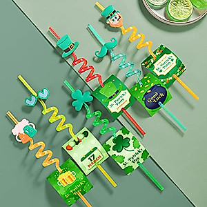 24 St. Patrick’s Day Party Accessories St Patricks Day Favors Shamrock Drinking Straws for Lucky Irish Party Saint Patrick Party Supplies Decorations with 2 PCS Straws Cleaning Brush