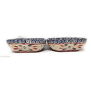 Temp-tations Set-of-2 Sculpted Square Soup, Cereal or Serving Bowls, Stoneware, 7.5" Diameter (Old World Fireworkfetti)