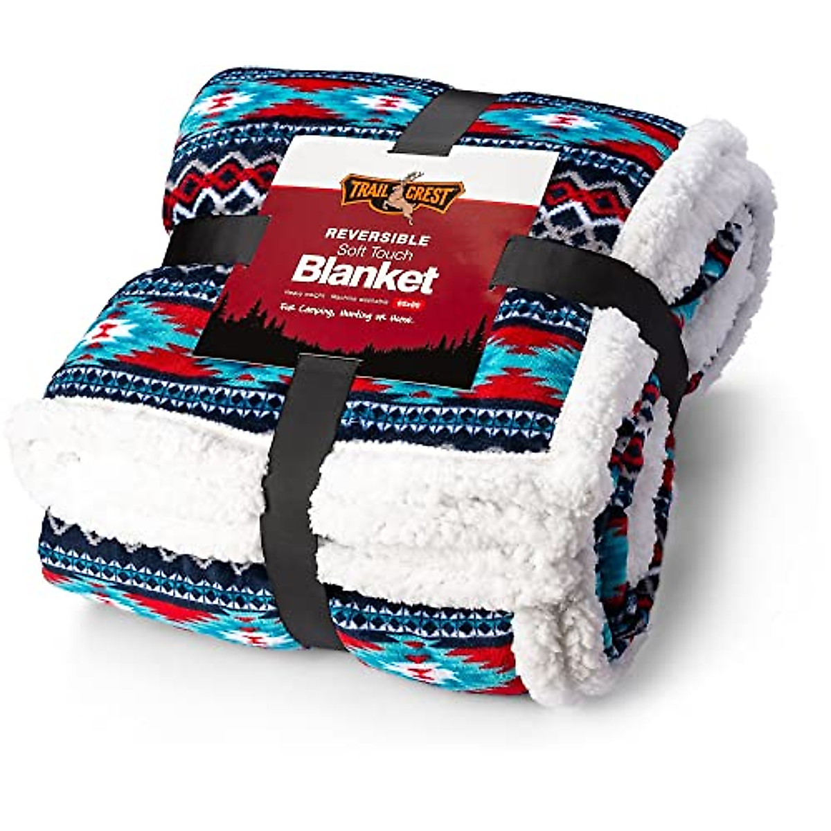 TrailCrest Ultra Soft Sherpa Fleece Throw Blanket, Cozy Plush Adult Blanket for Men & Women, Reversible with Aztec Prints, Machine Washable, 8 Colors