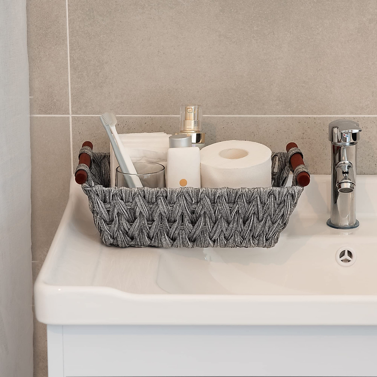 GRANNY SAYS Bundle of 1-Pack Woven Baskets for Storage & 2-Pack Rectangle Toilet Tank Topper