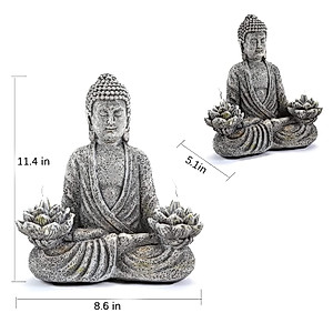 Buddha Statue Zen Sculpture 11.4in Large Size,Yoga Garden Decor with LED Solar Lotus Lights, Sitting Meditating Buddha Serene Resin Figurine for Patio Yard Lawn Ornaments, Backyard,Inside or Outside…