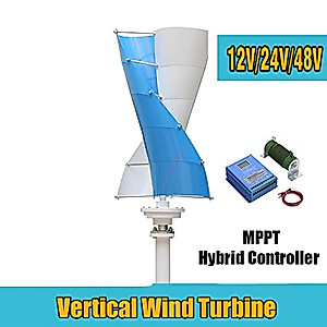 HUIZHITENGDA No Noise Vertical Wind Turbine Generator,9000W Vertical Axis 12V 24V 48V Spiral Vertical Wind Turbine Generator for Outdoor Garden Lighting and Power Generation (Blue),48v