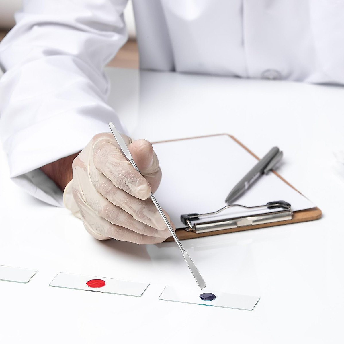 2PCS Stainless Steel Lab Laboratory Mini Double-Ended Spatula Micro Square/Round End Spatula, 6.2"