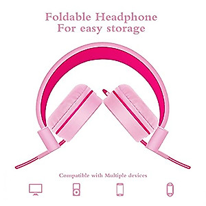 ELECDER i37 Kids Headphones Children Girls Boys Teens Foldable Adjustable On Ear Headphones 3.5mm Jack Compatible Cellphones Computer MP3/4 Kindle School Tablet Rose/Pink