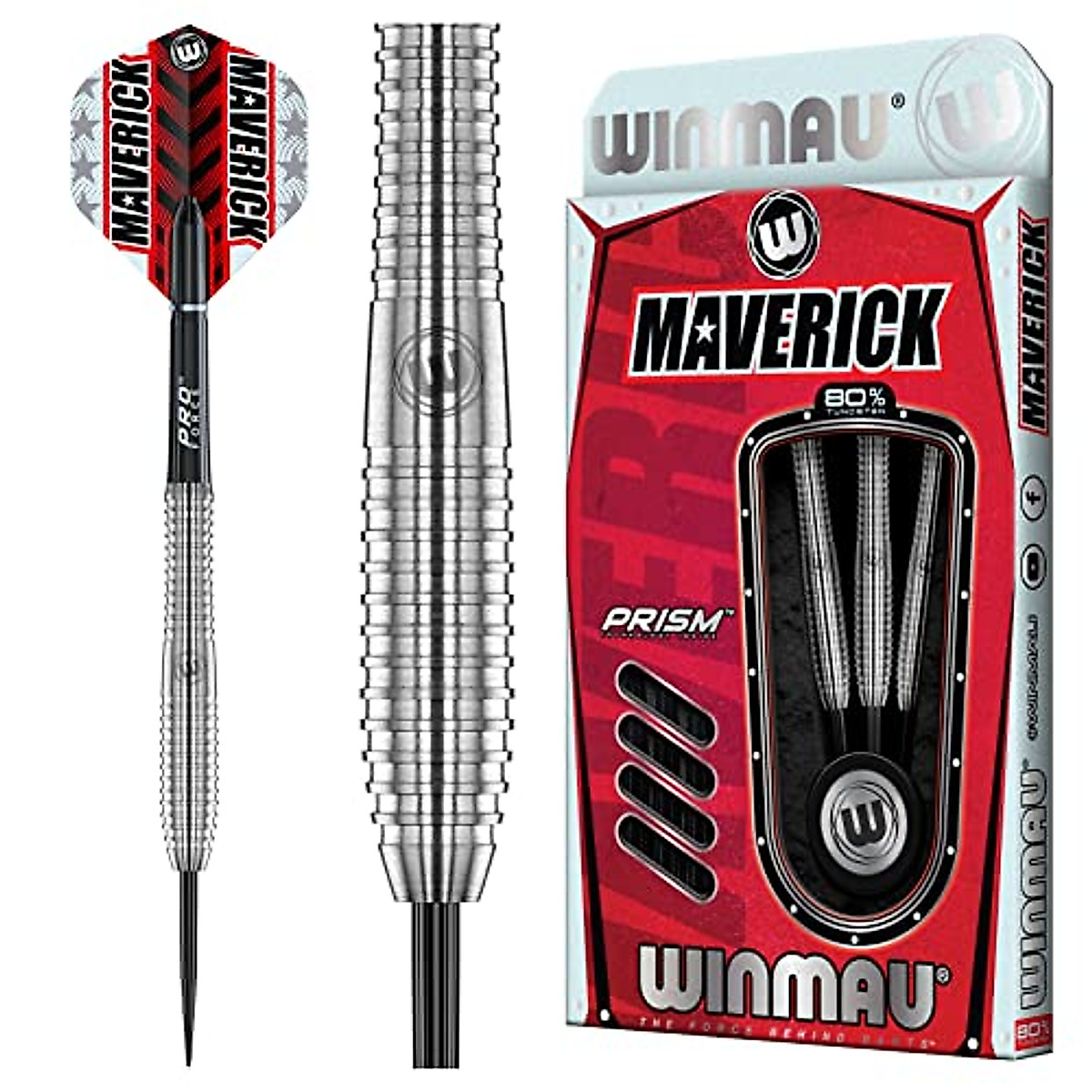 Winmau Maverick 22 Gram Professional Steeltip Tungsten Darts Set with Flights and Stems (Shafts)