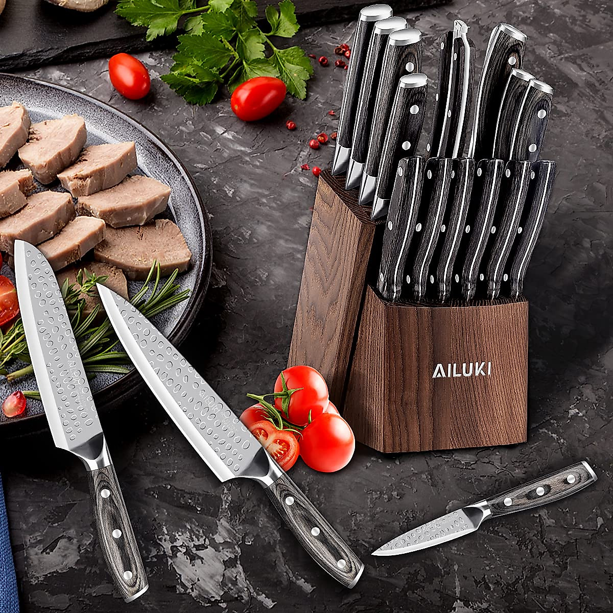 Knife Set,21 PCS Kitchen Knife Set with Block Wooden,Japanese Stainless Steel,Professional Chef Knife Set Manual Sharpening Ultra Sharp Full Tang Handle Design Knife Block Set