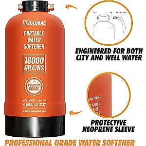 NPGLOBAL RV Water Softener Portable - 16,000 Grain, 3/4" GHT Fittings, Convenient Water Softener for RVs, Trailers, Boats, Mobile Car Washing, Pressure Washing