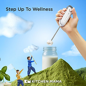 Kitchen Mama Silkwhisk Electric Milk Frother Handheld - Mini Drink Mixer & Cold Foam Maker, Frother Wand for Coffee, Cappuccino, Lattes, Protein Powder Drinks, Matcha, Battery Operated (Metal Gray)