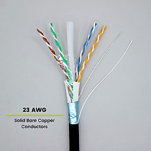 trueCABLE Cat6A Direct Burial, Shielded FTP, 1000ft, Waterproof, Outdoor Rated CMX, Black, 23AWG Solid Bare Copper, 750MHz, PoE++ (4PPoE), ETL Listed, Bulk Ethernet Cable