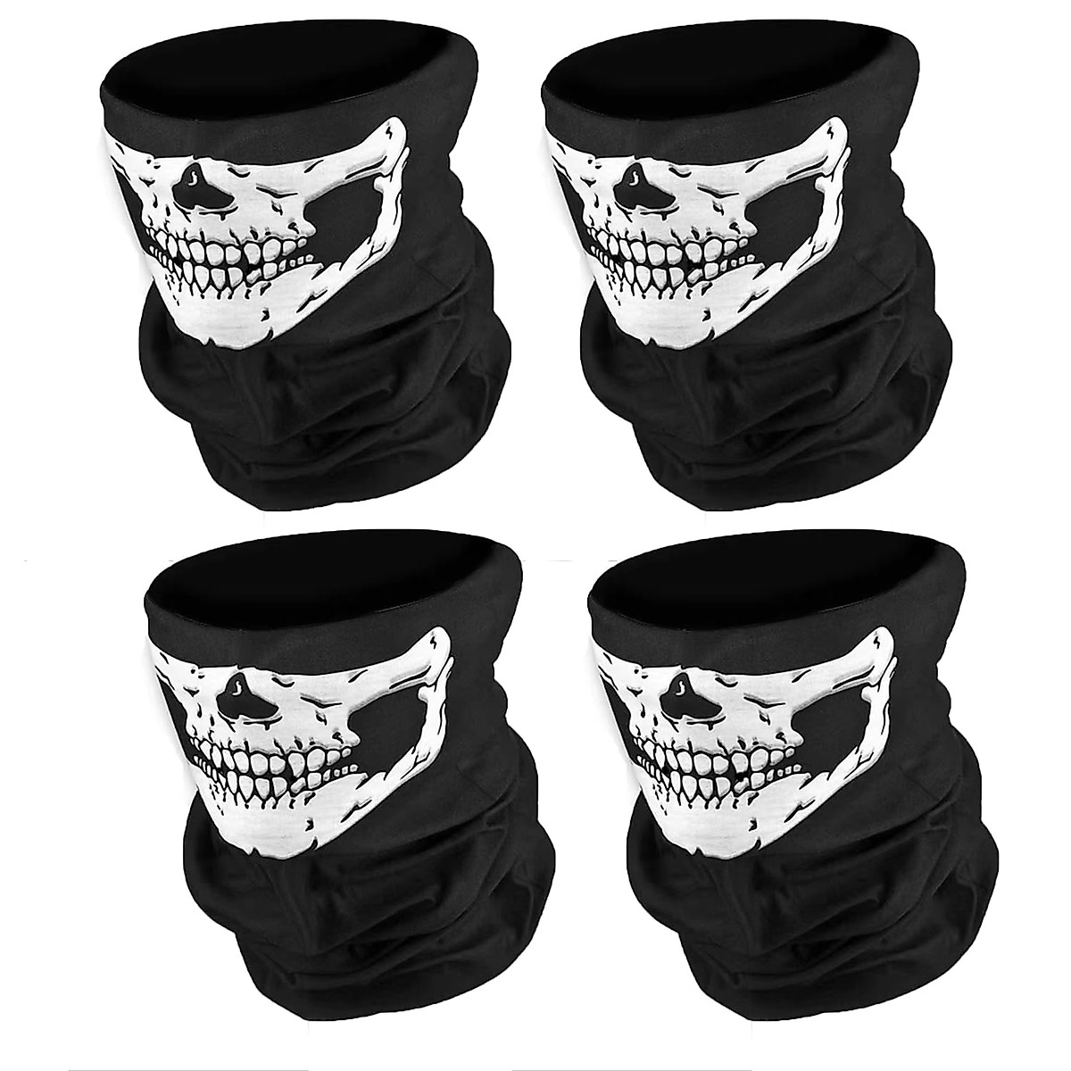 4Pcs Skull Mask Gaiter Mask Headwear Bandana Halloween Mask Balaclava Breathable Face Masks Neck Gaiter Scarf for Motocycle Black