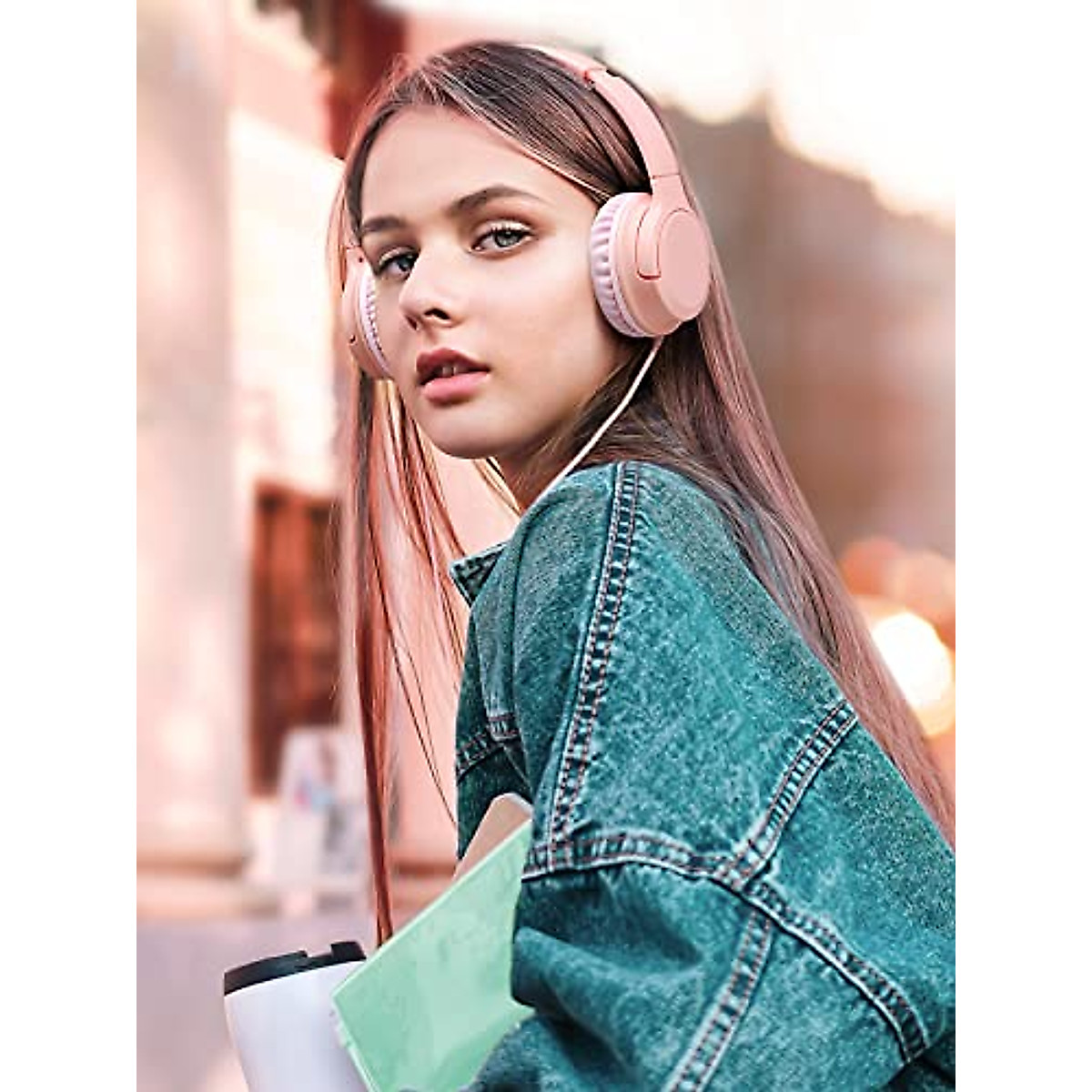 Calhuber Kids Headphones, K12 Foldable Children with Tangle-Free 3.5mm Jack Cord, Over-Ear Wired Headset for Children/Teens/Girls/Smartphones/School/Kindle/Airplane Travel/Plane/Tablet (Pink)