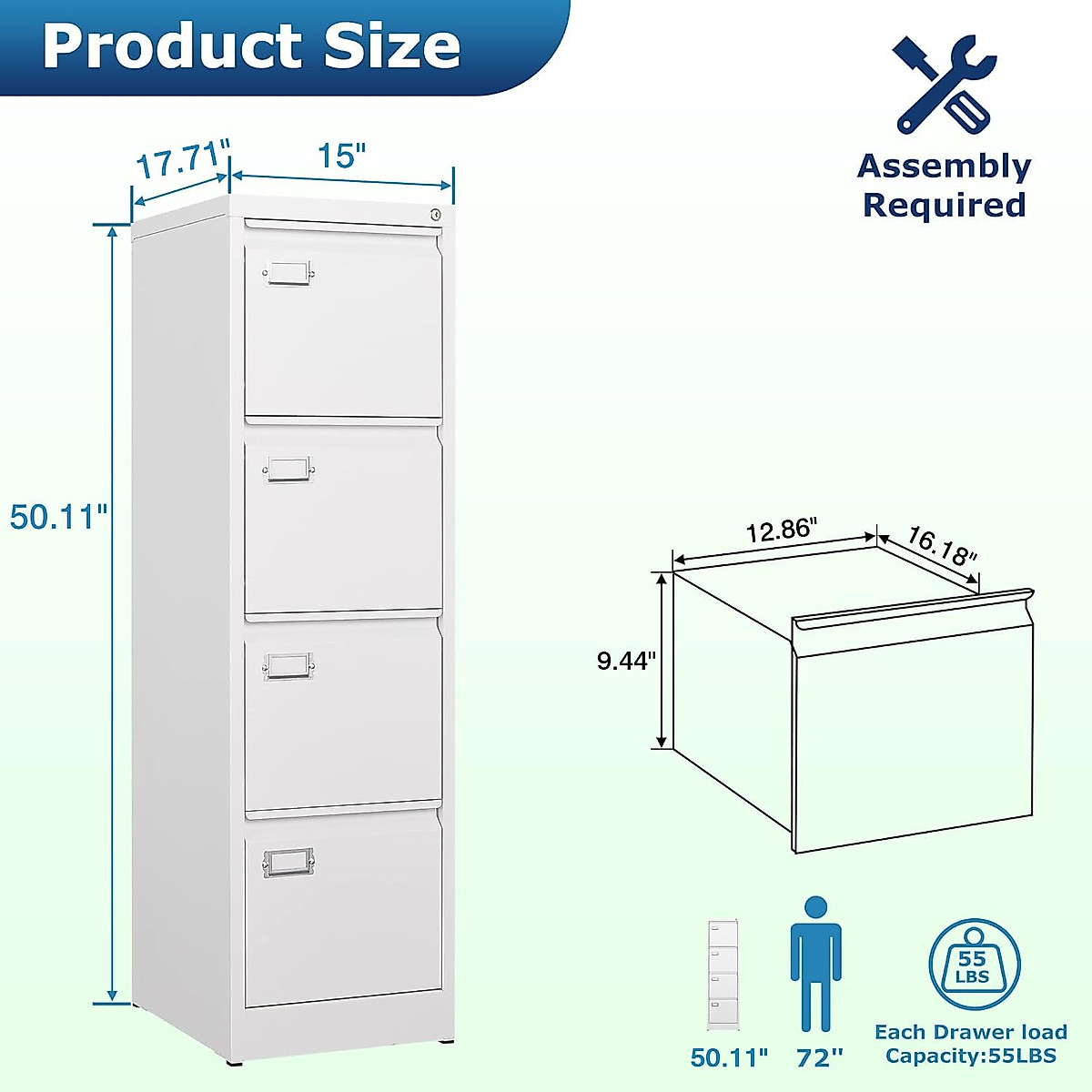 AFAIF 4 Drawer File Cabinet with Lock, Office File Cabinets for Home Office,18" Deep Metal Narrow Vertical Filing Cabinet, White File Cabinet Office Storage Cabinet Organizer fits Letter/Legal Size