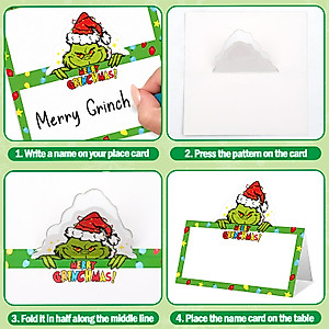48 Pcs Christmas Place Cards Green Merry Christmas Seating Name Tags Placecard Holders Seating Christmas Thief Name Cards Tents for Dinner Party Birthday Wedding Supplies