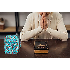 Carrying Bible Bag, Bible Cover for Women, Case Men, Bible Bag with Removable Pen Slots, Durable Zipper Bible Bag Carrying Case with Handle (Green- Flower)