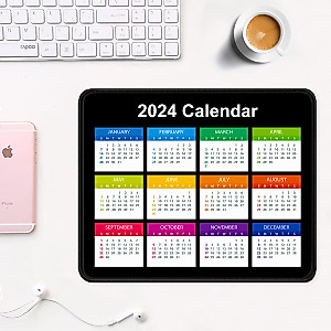 Auhoahsil Mouse Pad, 2024 Calendar Anti-Slip Rubber Mousepad with Stitched Edges for Office Gaming Laptop Computer PC Men Women, Customized Pattern, 10.2" x 8.7", New Year 2024 Calendar, Black