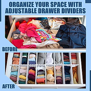 Blosssound 15Pcs Drawer Divider Adjustable Drawer Organizer 15 x 5.12, Deep, DIY Storage Organizer Separator with Fixed Buckle for Socks, Underwear, Makeup, Kitchen, Bedroom, Dresser