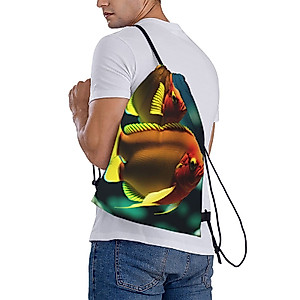 Fish In The Ocean Drawstring Backpack For Men And Women'S Sports And Fitness Bag, Large Size, Zippered Pocket, Lightweight, Foldable And Portable For Travel