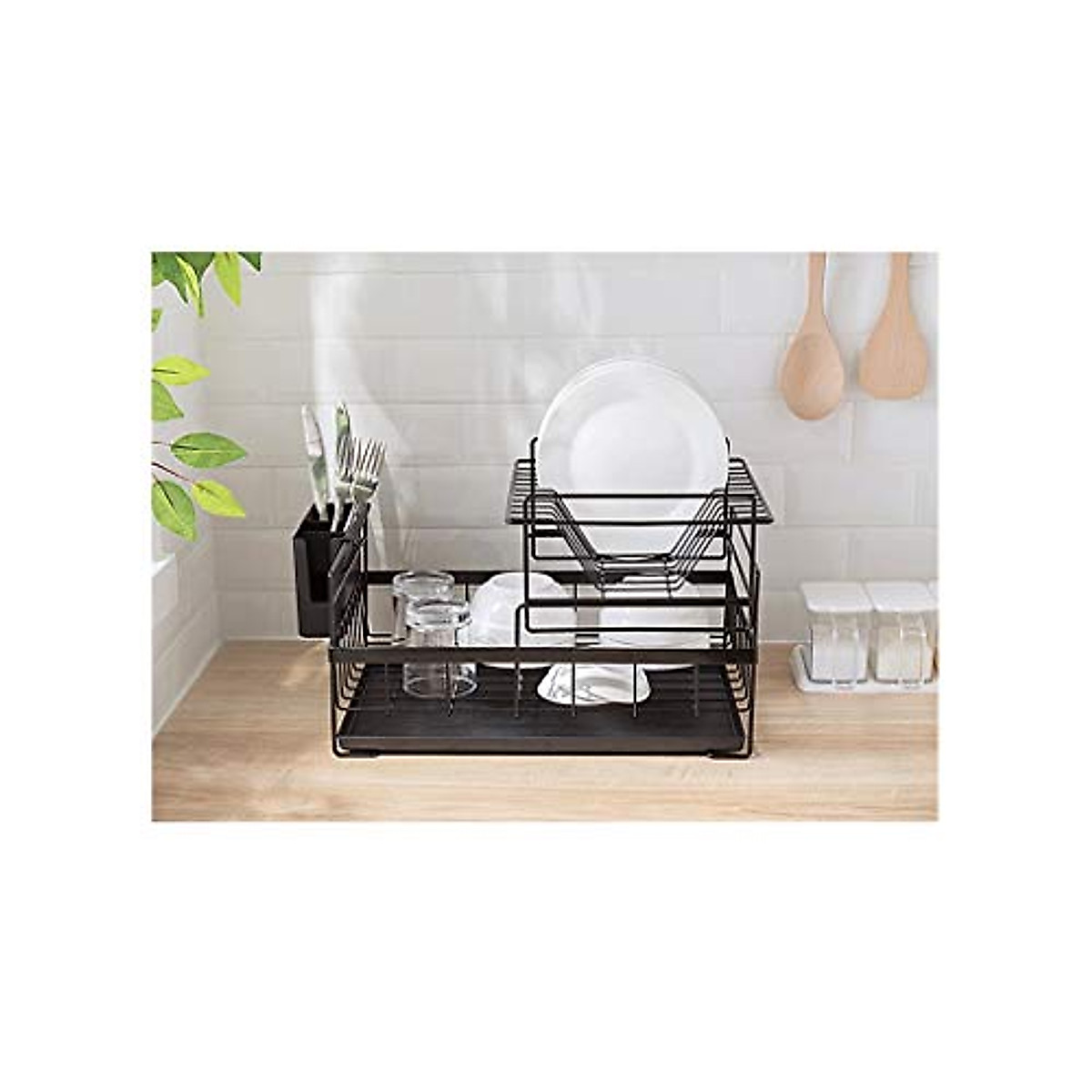 STRAW Drain Rack - Drainer, Dish Drainers Draining Kitchen Organizer Shelf Sink Drainer with Tray Drain Rack Cutlery Holder Glass Holder (Color : Black)