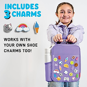 Fit & Fresh Charm Lunch Bag For Kids, Thermal Insulated Lunch Box For Kids Boys & Girls With Shoe Charm Slots For Personalization, School Lunch Box, Purple