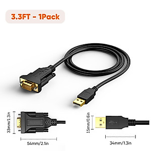 CableCreation 3.3 Feet USB to RS232 Serial Cable with Prolific PL2303 Chip, DB9 Adapter for Windows 11,10, 8.1, 8,7, Linux, Mac OS, 1M /Black