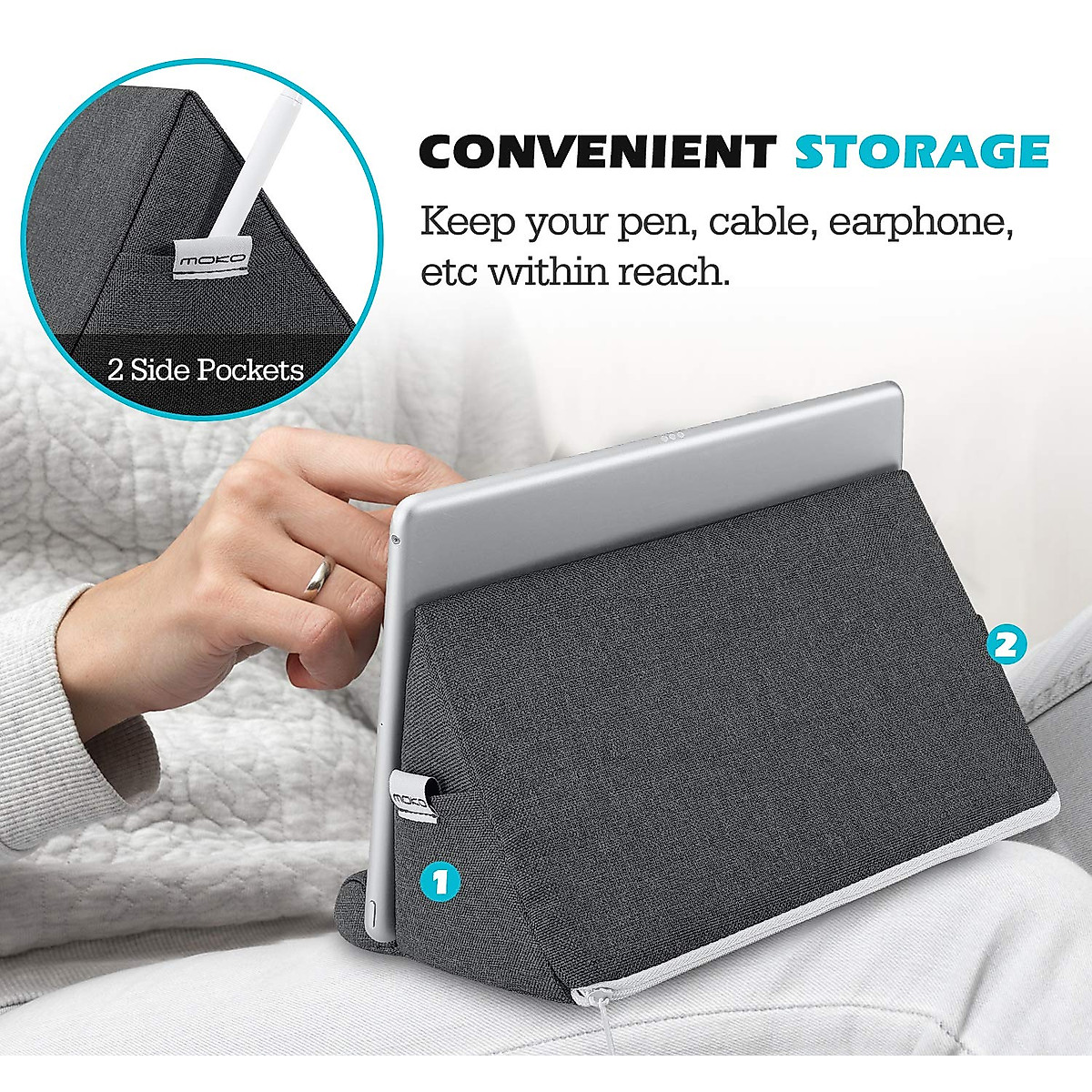 MoKo Tablet Pillow Stand, Pillow Lap Holder for iPad Tablet up to 11" for Xmas Gift, eReaders, Fit with iPad 9 10.2",iPad Mini 6 8.3",iPad 10th,iPad Pro 11 2022,Air 4, Galaxy Tab S6/S7, Space Gray