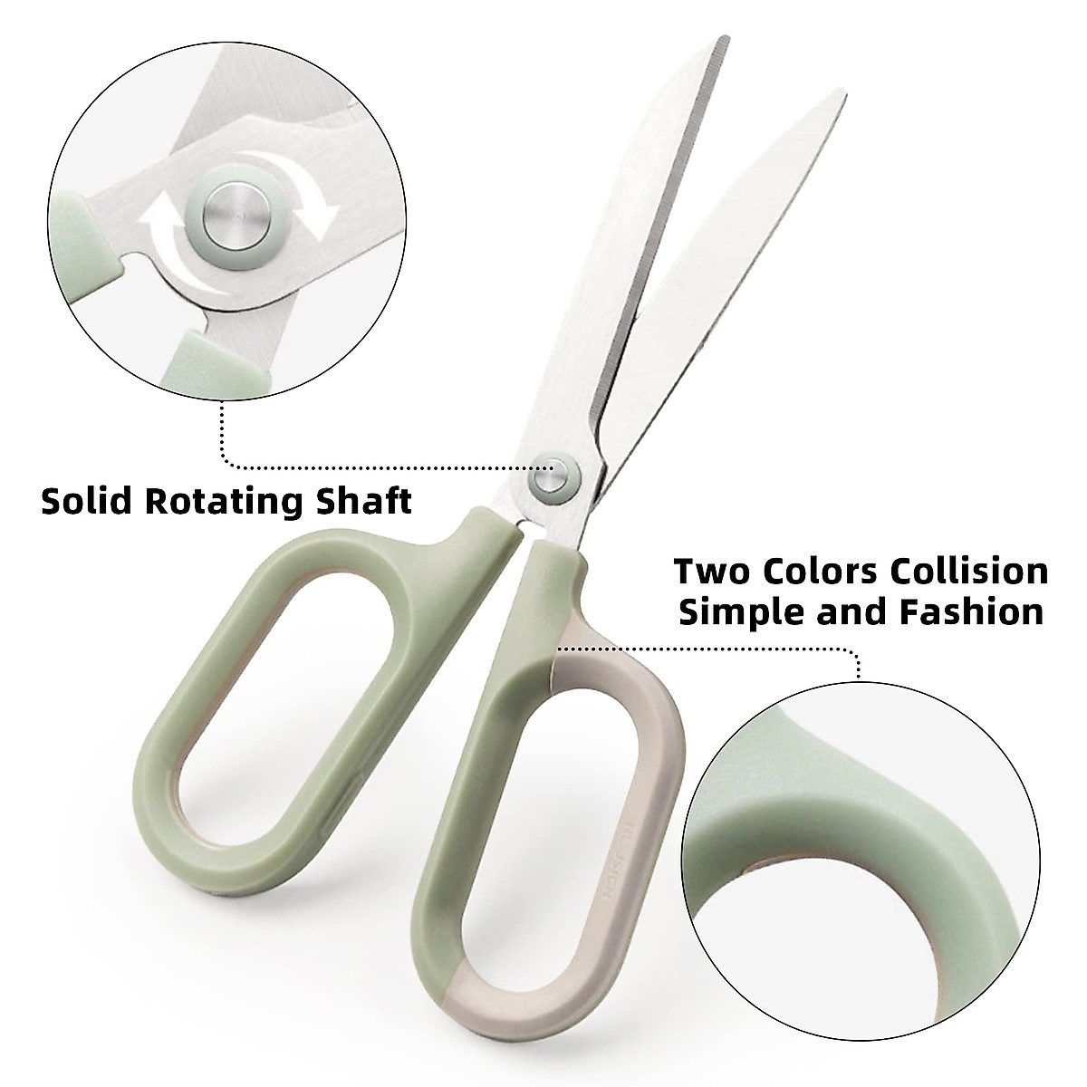 EZWORK Multipurpose Scissors, Comfort-Grip Handles Sharp Scissors for Office Home School Craft Sewing Fabric Supplies (7", Green-1)