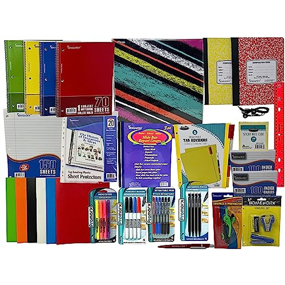 College Ruled Back to School Supply Bundle for Middle, High School and College: Binder, Mechanical Pencils, Sharpies, Pens, Highlighters, Folders, Note Books, Earbuds and More 55+ items