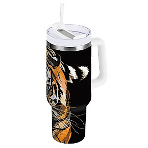 ALAZA Tiger Swooping Howling 40 oz Tumbler Stainless Steel Water Bottle Vacuum Insulated Cup with Straw Lid & Handle For Travel Car Cup Holder