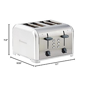 Kenmore 4-Slice Toaster, White Stainless Steel, Dual Controls, Extra Wide Slots, Bagel and Defrost Functions, 9 Browning Levels, Removable Crumb Trays, for Bread, Toast, Muffin, Toaster Strudel…