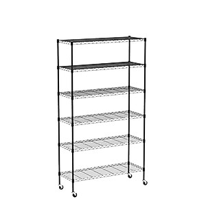 HCY 6-Tier Storage Shelf Heavy Duty Storage Shelving Unit NSF Height Adjustable Metal Storage Rack with Wheels for Laundry Bathroom Kitchen Garage Pantry Organization-18inx48inx76in (Black)