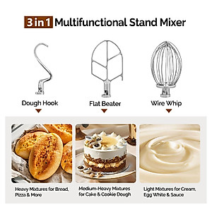 ROVSUN 10Qt Commercial Food Mixer, 550W Electric Commercial Stand Mixer Heavy Duty with Adjustable 3 Speed, Stainless Steel Bowl, Dough Hooks Whisk Beater, Perfect for Bakery Pizzeria Restaurants