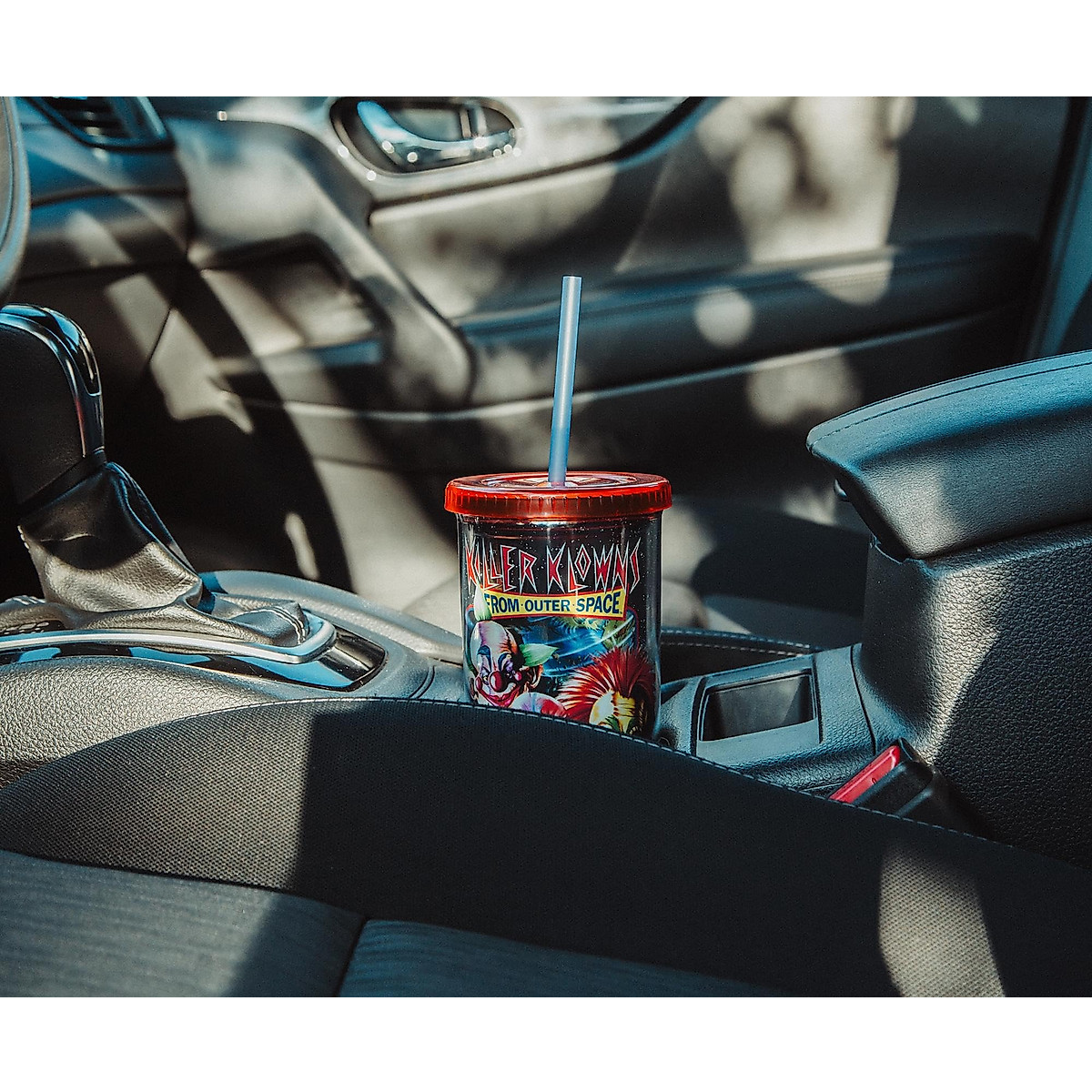 Silver Buffalo Killer Klowns From Outer Space Plastic Cold Cup With Spill-Resistant Lid and Reusable Straw | Double-Walled Travel Tumbler For Drinks | Holds 20 Ounces