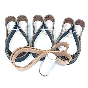 1X30 Knife Sharpening Belt Kit with Super Strop Leather Honing Belt & 15 Pack of Premium Quality Silicon Carbide Sharpening Sanding Belts 600, 800, 1000 Grit